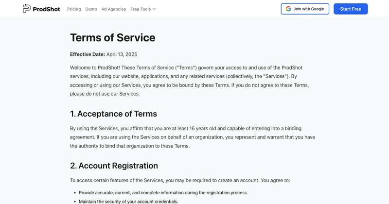 Terms of Service - ProdShot